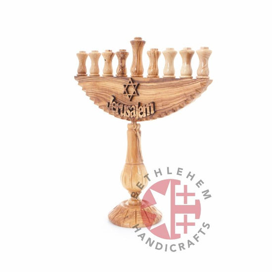 Hand Carved Olive Wood Hanukkah Menorah – Bethlehem Handicrafts