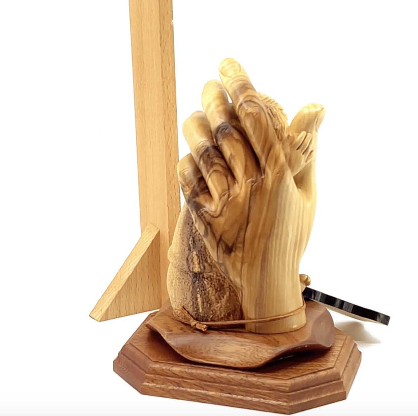Protected by the Hand of God with Baby Boy Olive Wood Statue ...